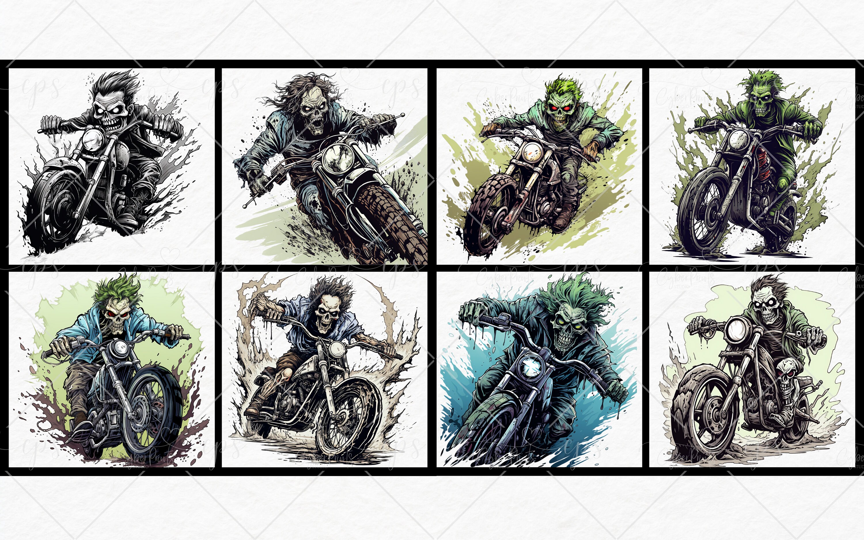 Undead Bikers Clipart, PNG Zombie Printables, Gothic Zombies, Zombie ...