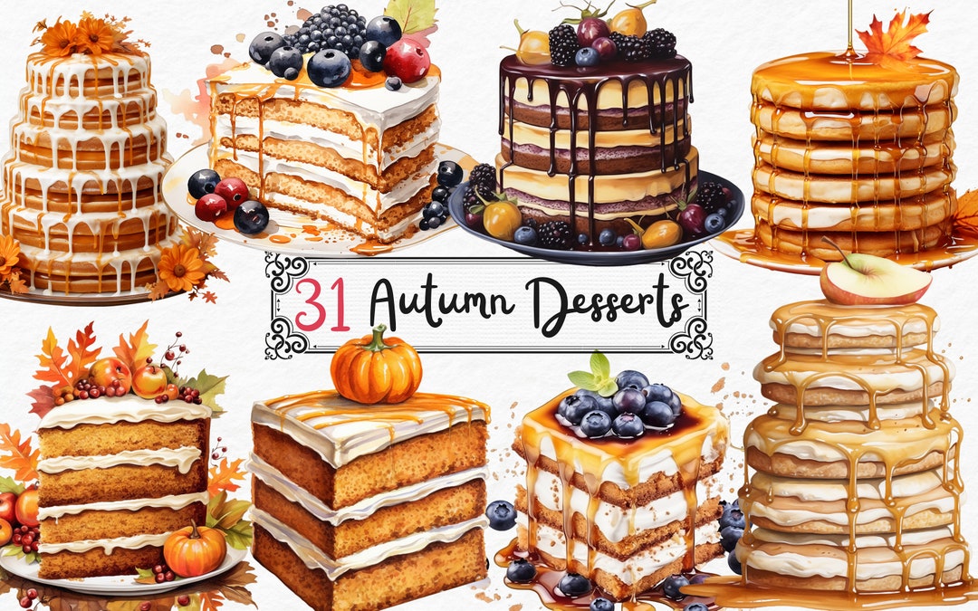 Watercolor Autumn Desserts, Fall Desserts, Watercolor Pumpkin Spice ...