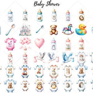 Baby Shower Watercolor Clipart Bundle - PNG Newborn Images, Cute ...