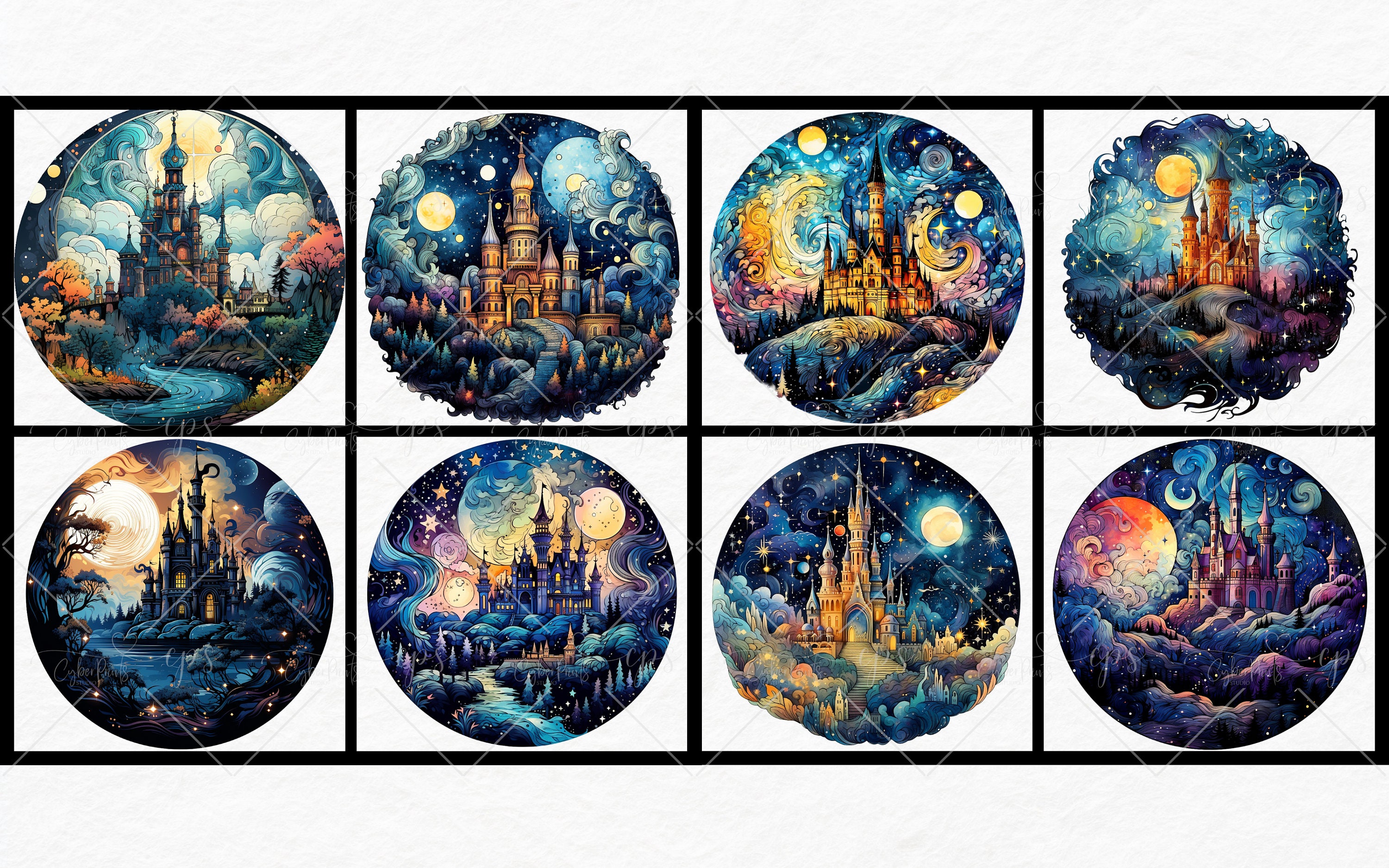 Fantasy Castles Clipart Moonlit Castles Celestial Fantasy - Etsy