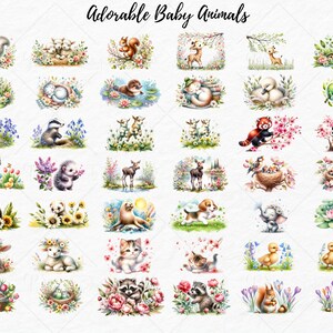 Cute Baby Animals Clipart, Spring PNG, Watercolor Forest Animals Png ...