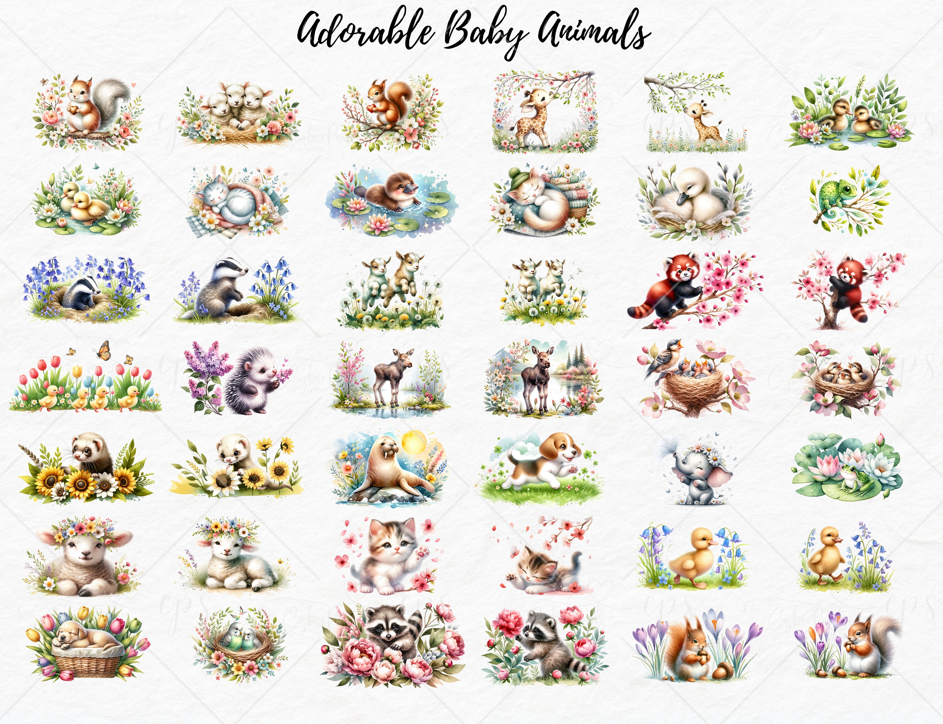 Cute Baby Animals Clipart, Spring PNG, Watercolor Forest Animals Png ...