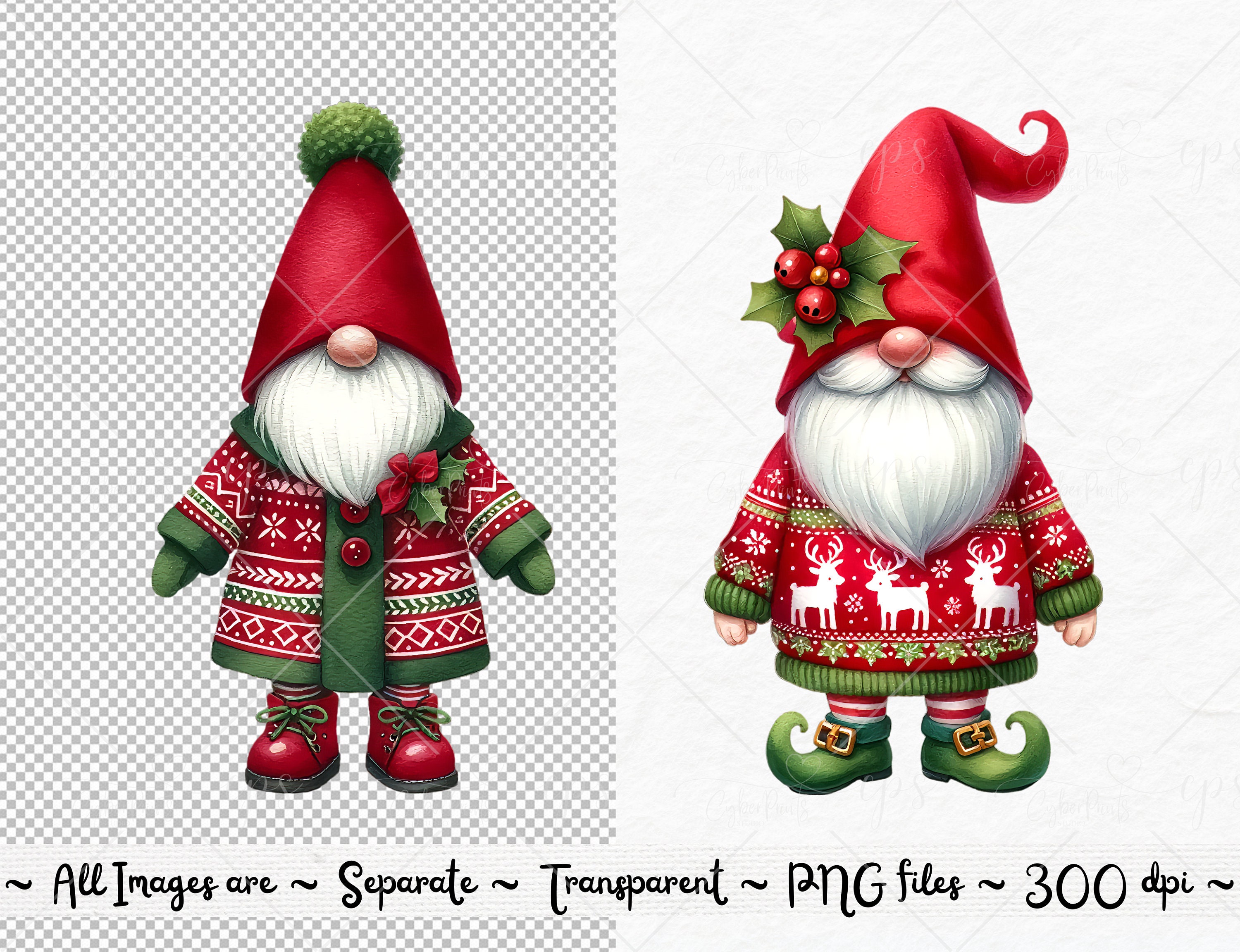 Festive Holiday Gnomes Clipart, Whimsical, Fun, PNG Christmas, Santa ...