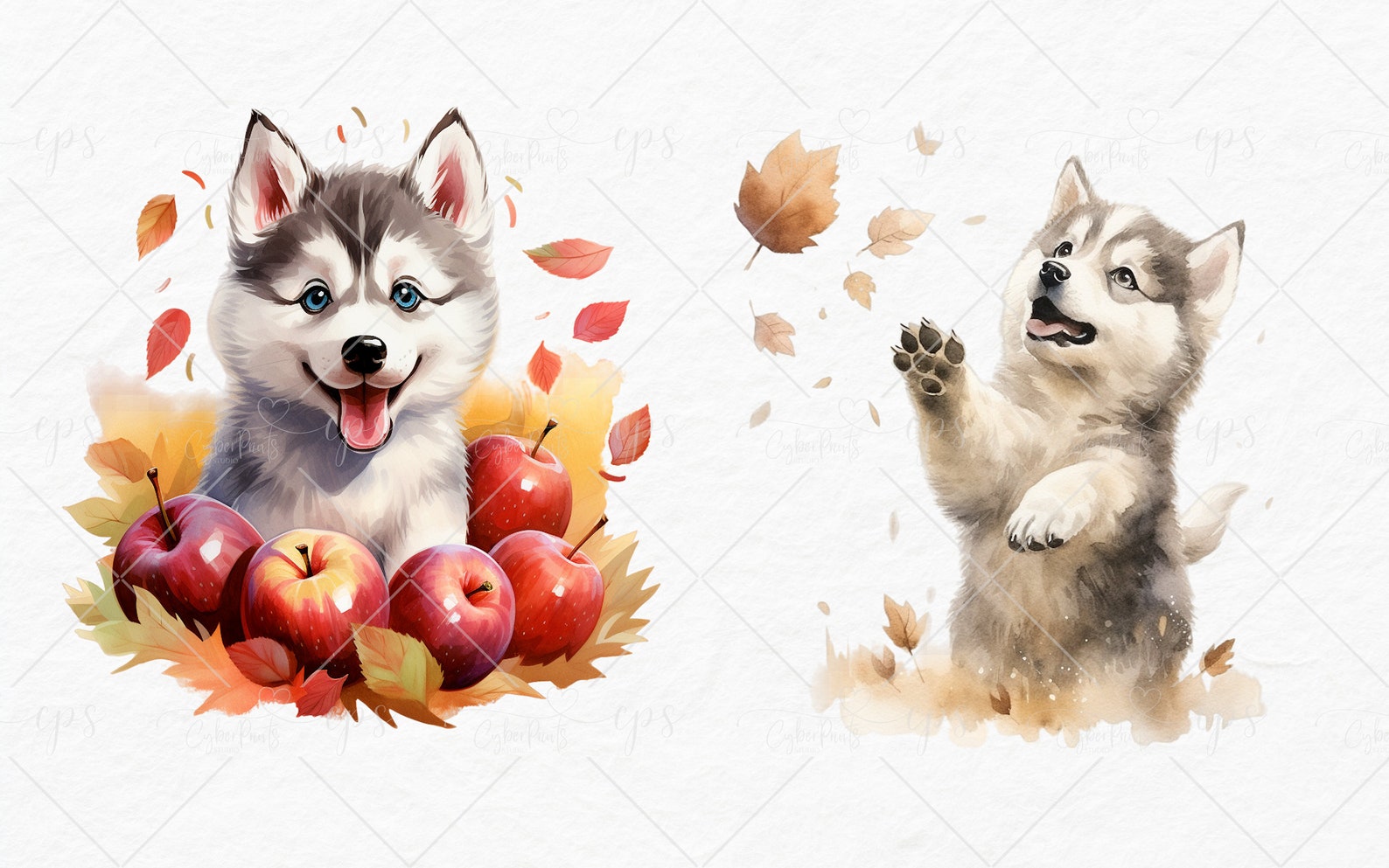 Watercolor Husky in Autumn Autumn Husky Fall Husky Husky - Etsy