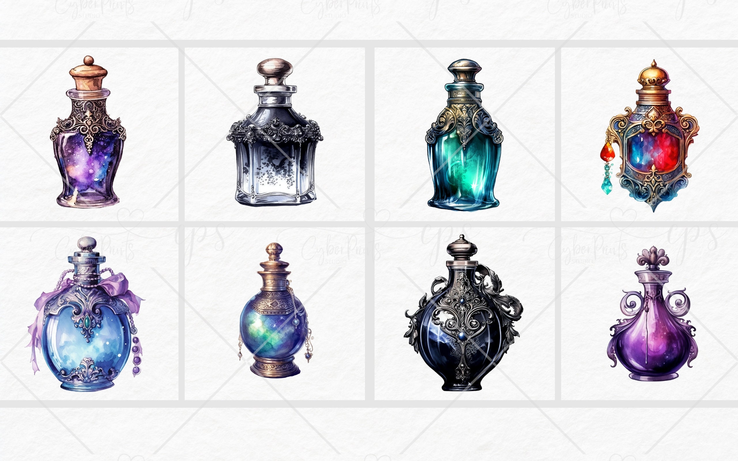 Watercolor Potions Clipart Gothic Watercolor Potion Bottles - Etsy Canada