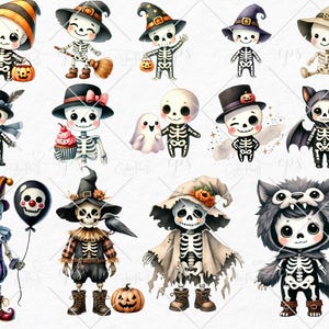 Skeletons Watercolor Clipart Bundle - 101 PNG Skeleton Skull Images ...