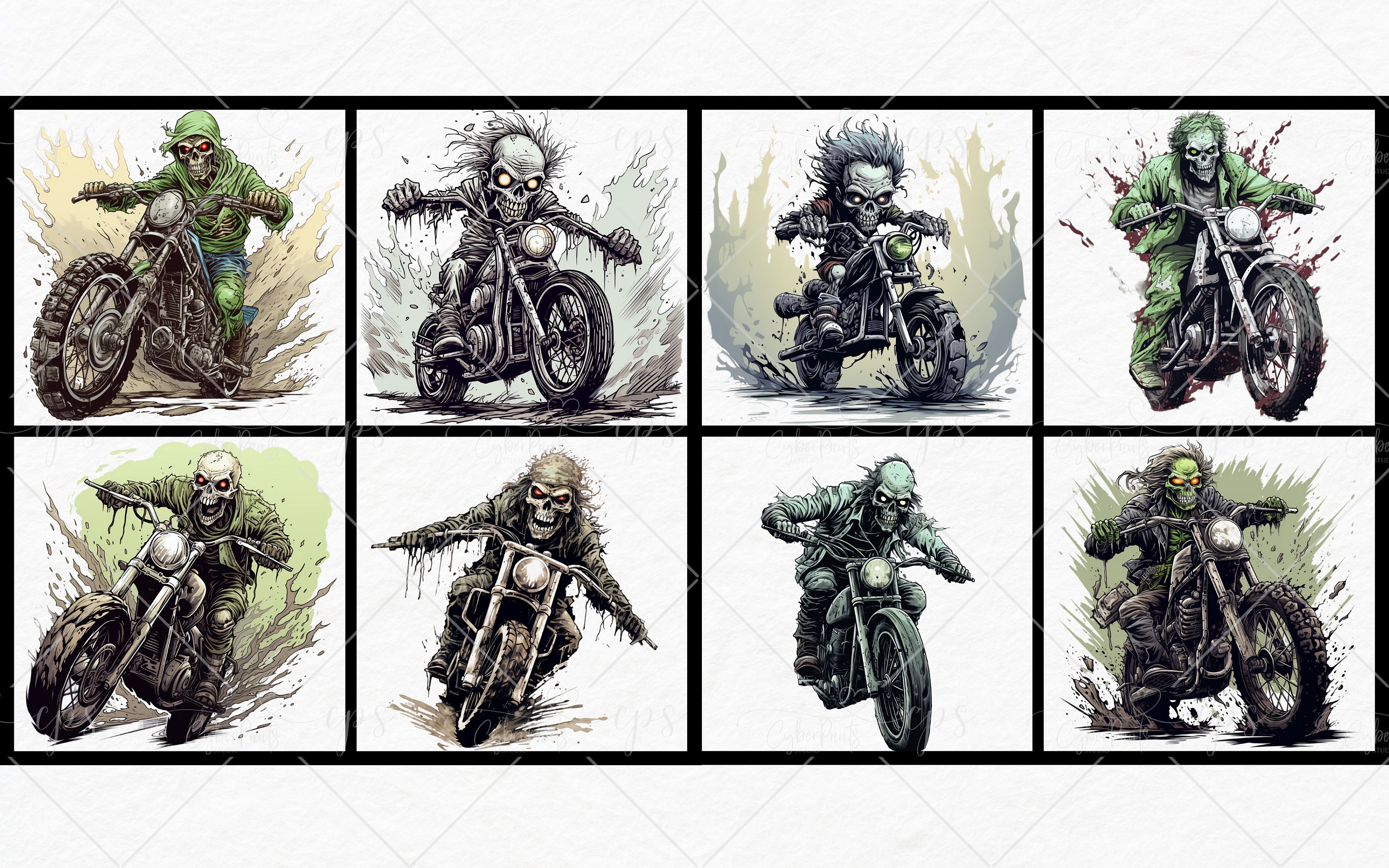 Undead Bikers Clipart, PNG Zombie Printables, Gothic Zombies, Zombie ...