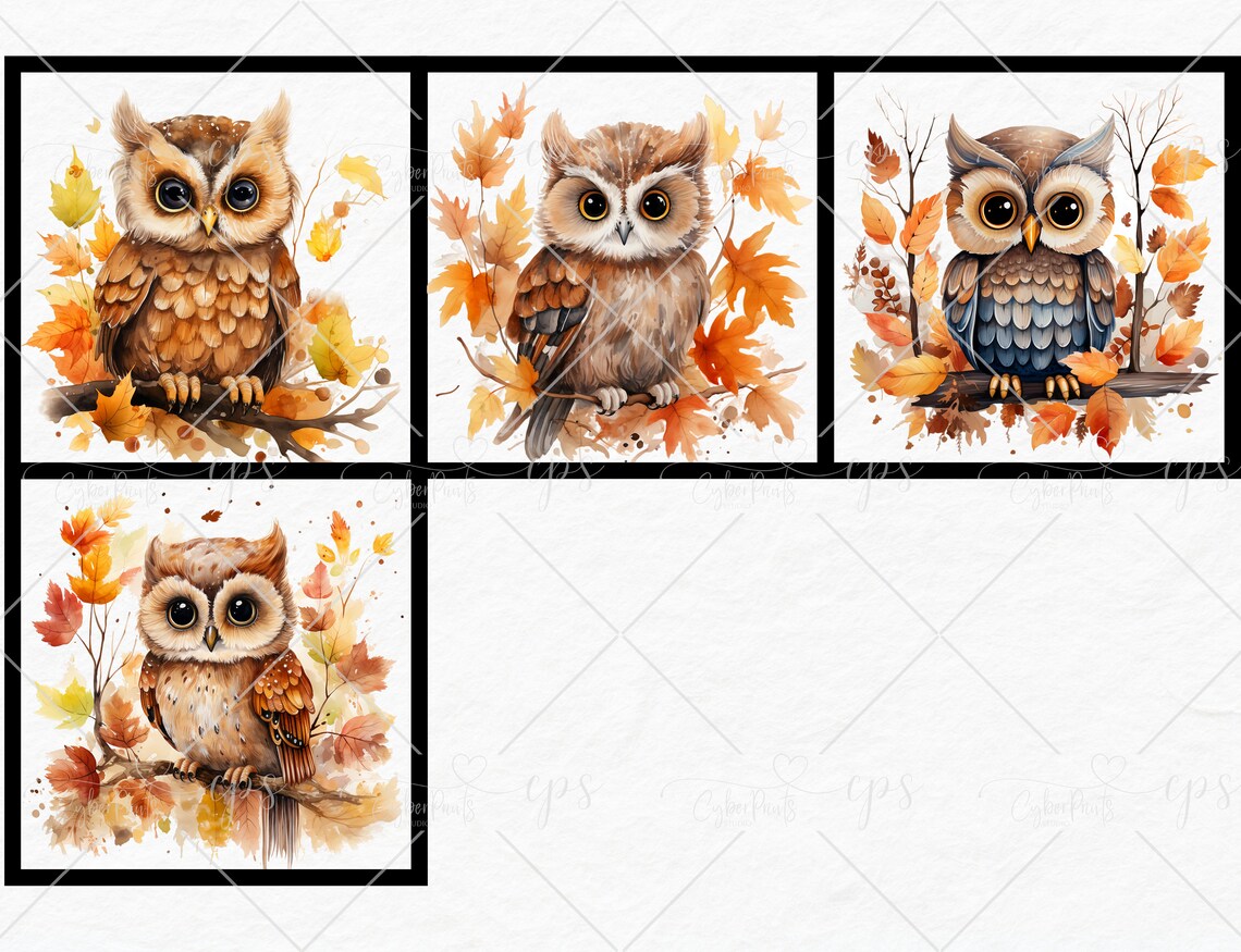 Autumn Cute Owl Watercolor Clipart, Fall Animal Clipart PNG, Kids ...