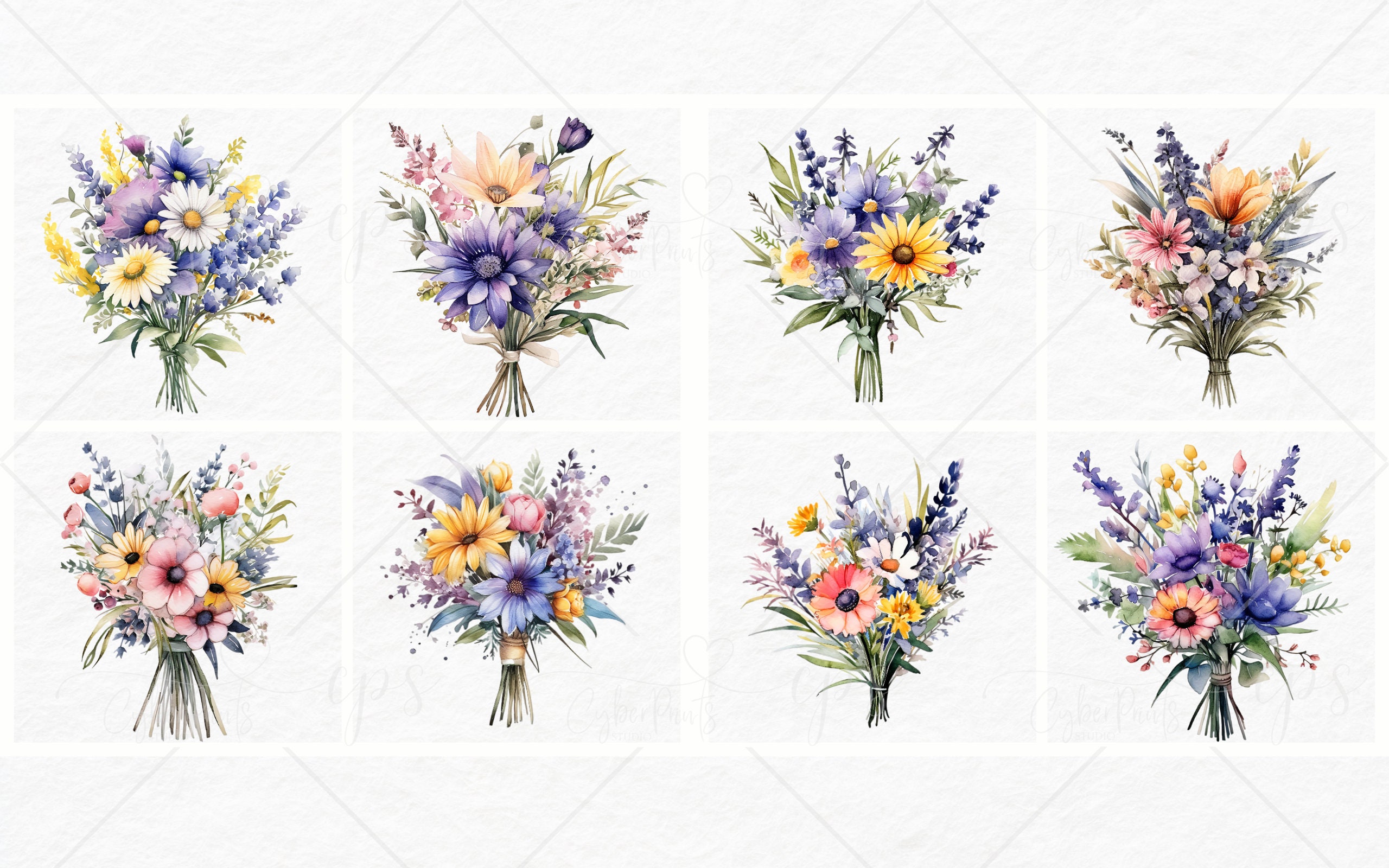 Watercolor Wildflower Clipart Wildflowers in PNG Format - Etsy
