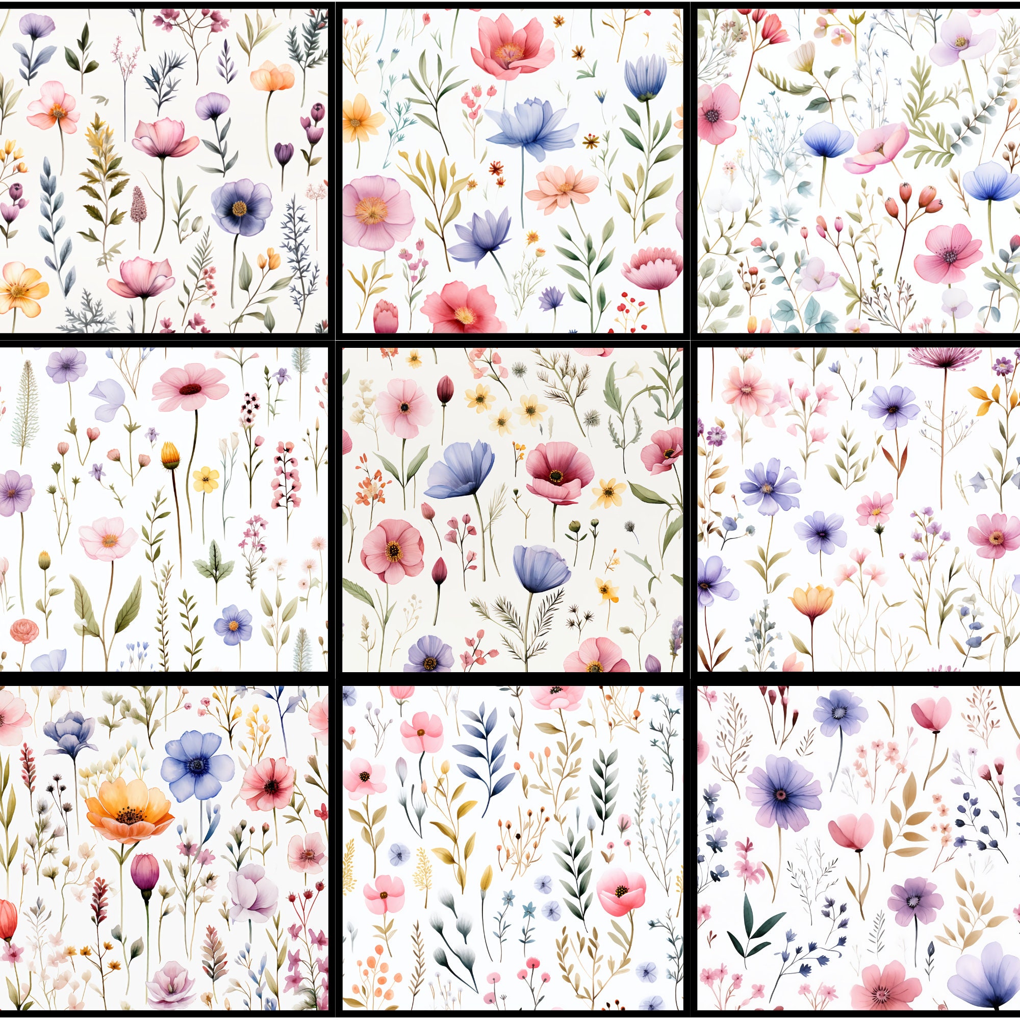 Watercolor Wildflowers Flowers Seamless Pattern Floral - Etsy