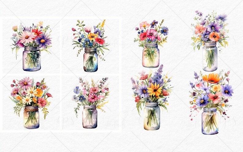 Watercolor Wildflower Clipart - Wildflowers in PNG Format Instant ...