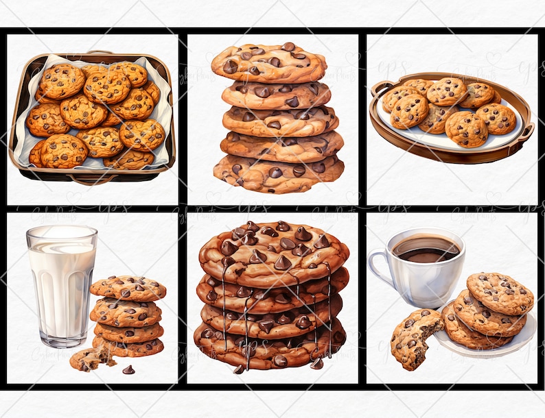 CHOCOLATE CHIP COOKIE Clipart Bundle Png Sweets Watercolor - Etsy