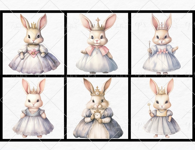 Princess Bunnies Watercolor Clipart Png Rabbit Bunny Png - Etsy