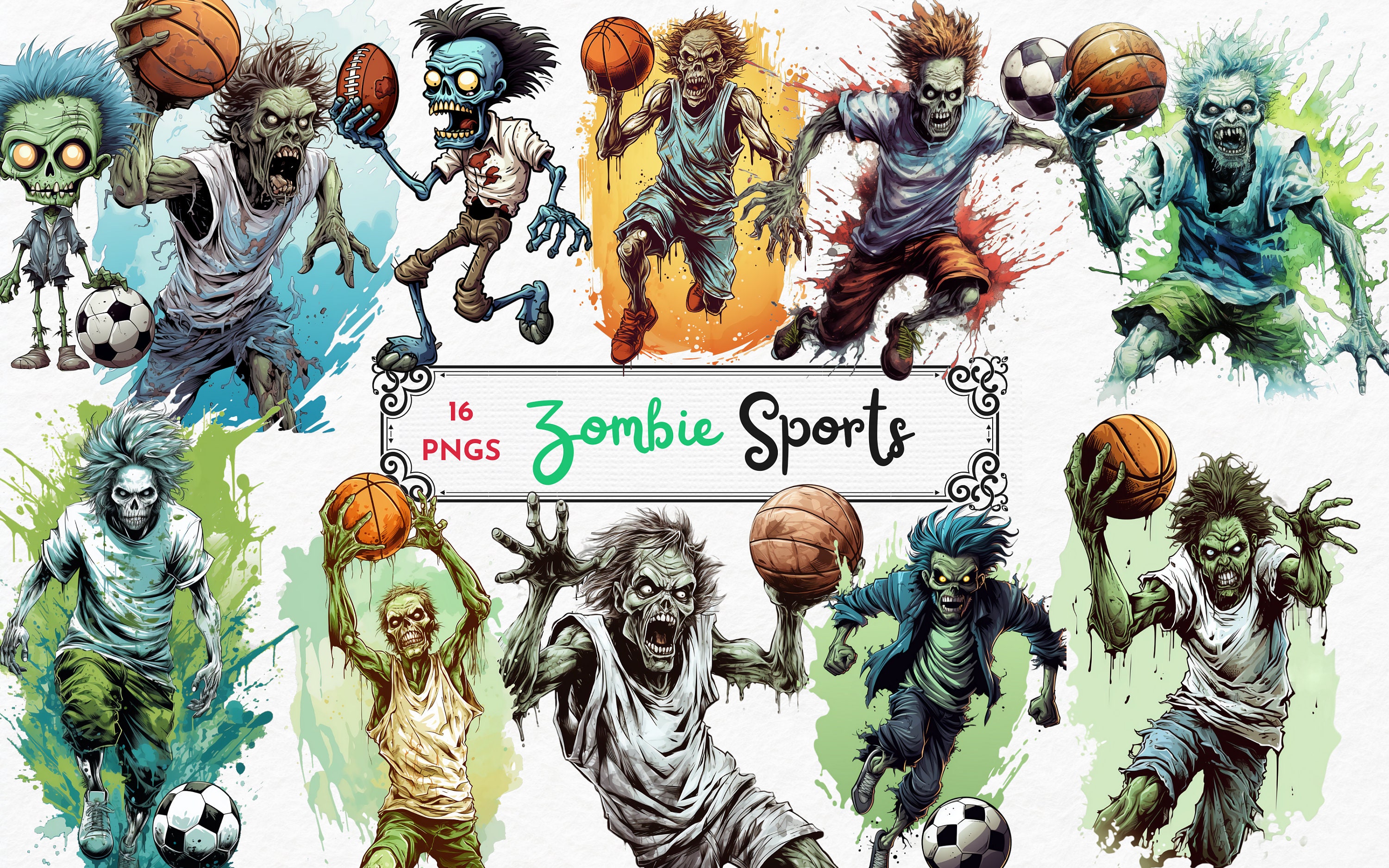 Zombie Sports Clipart PNG Steampunk Printables Junk Journal - Etsy
