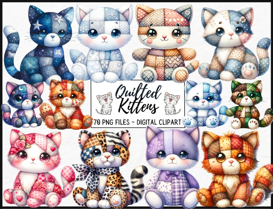 Patchwork Quilted Kittens, Stuffed Animal, Nursery Decor Art, Cute Cat ...
