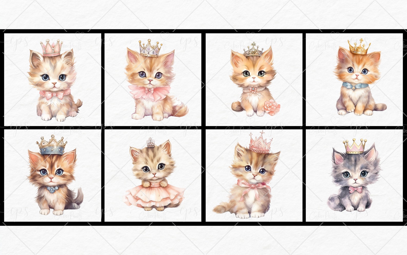 Princess Kittens Watercolor Clipart Png, Kitten Png,cute Kitten Png ...