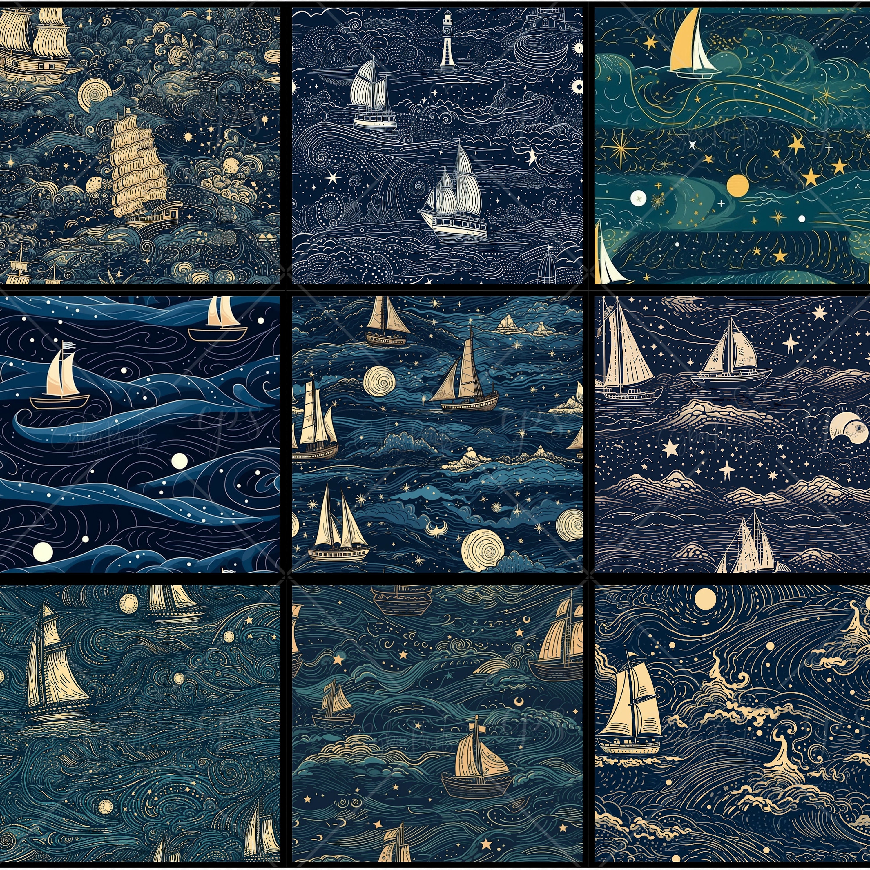 Blue Nautical Digital Paper, Nautical Seamless Ocean Pattern, Sea ...