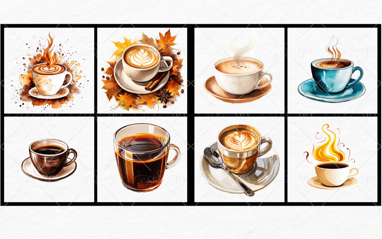 Watercolor Coffee Clip Art, Coffee Cup Clipart Bundle, Coffee Mug PNG ...