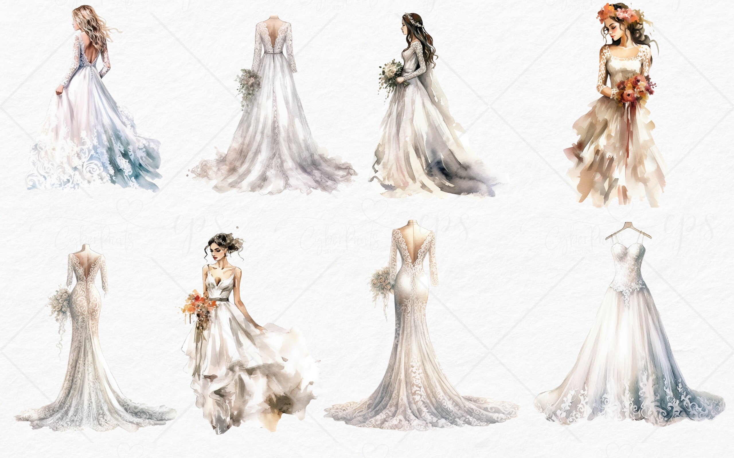 Wedding Dress Collection Clipart Beautiful Bride Clipart - Etsy