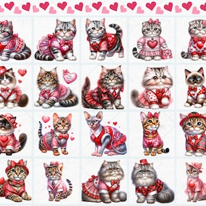 Valentine Cat Clipart Bundle - Kitten Sublimation Bundle for Valentines ...