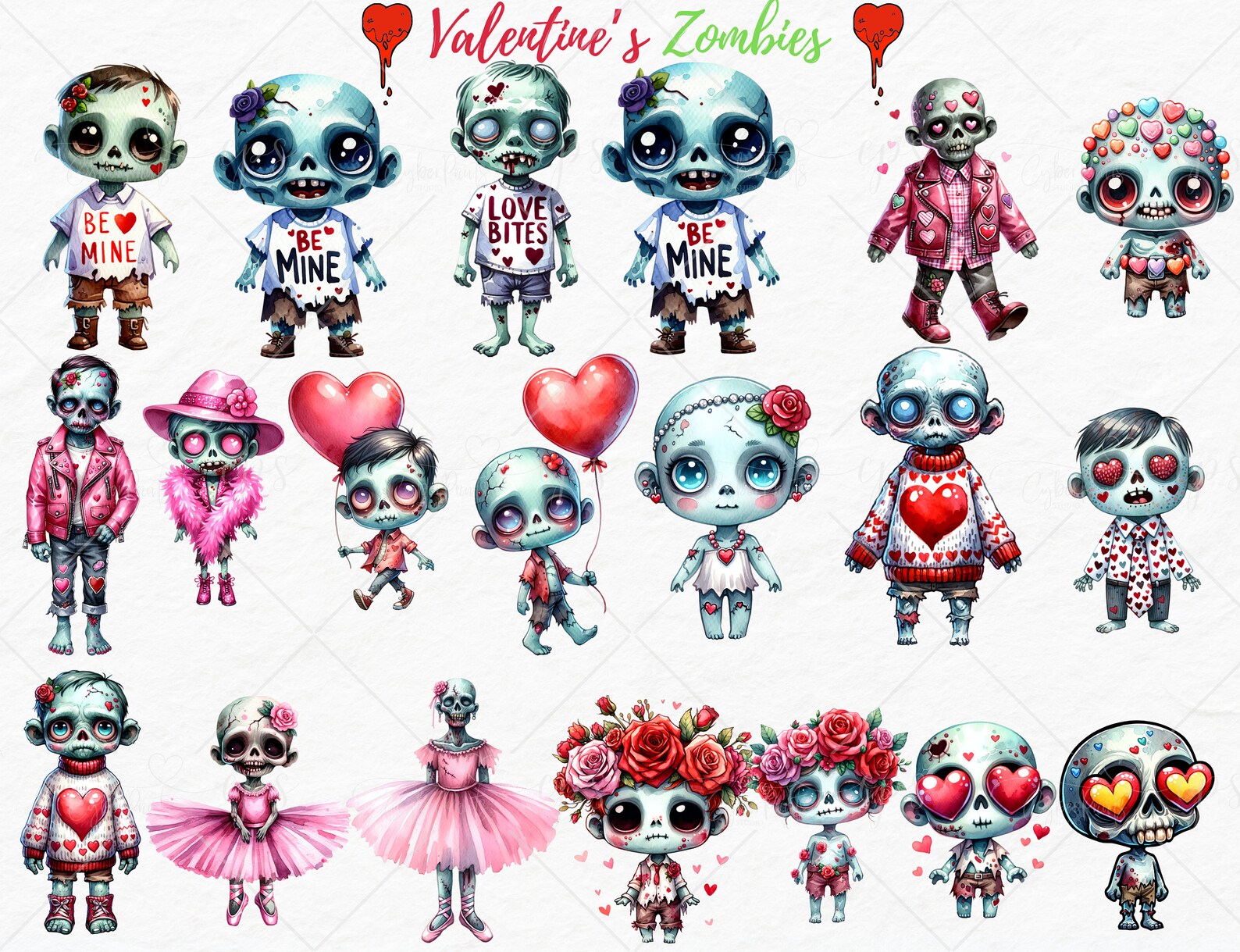 Valentine's Day Zombie Love Clipart, PNG Zombie Printables, Junk ...