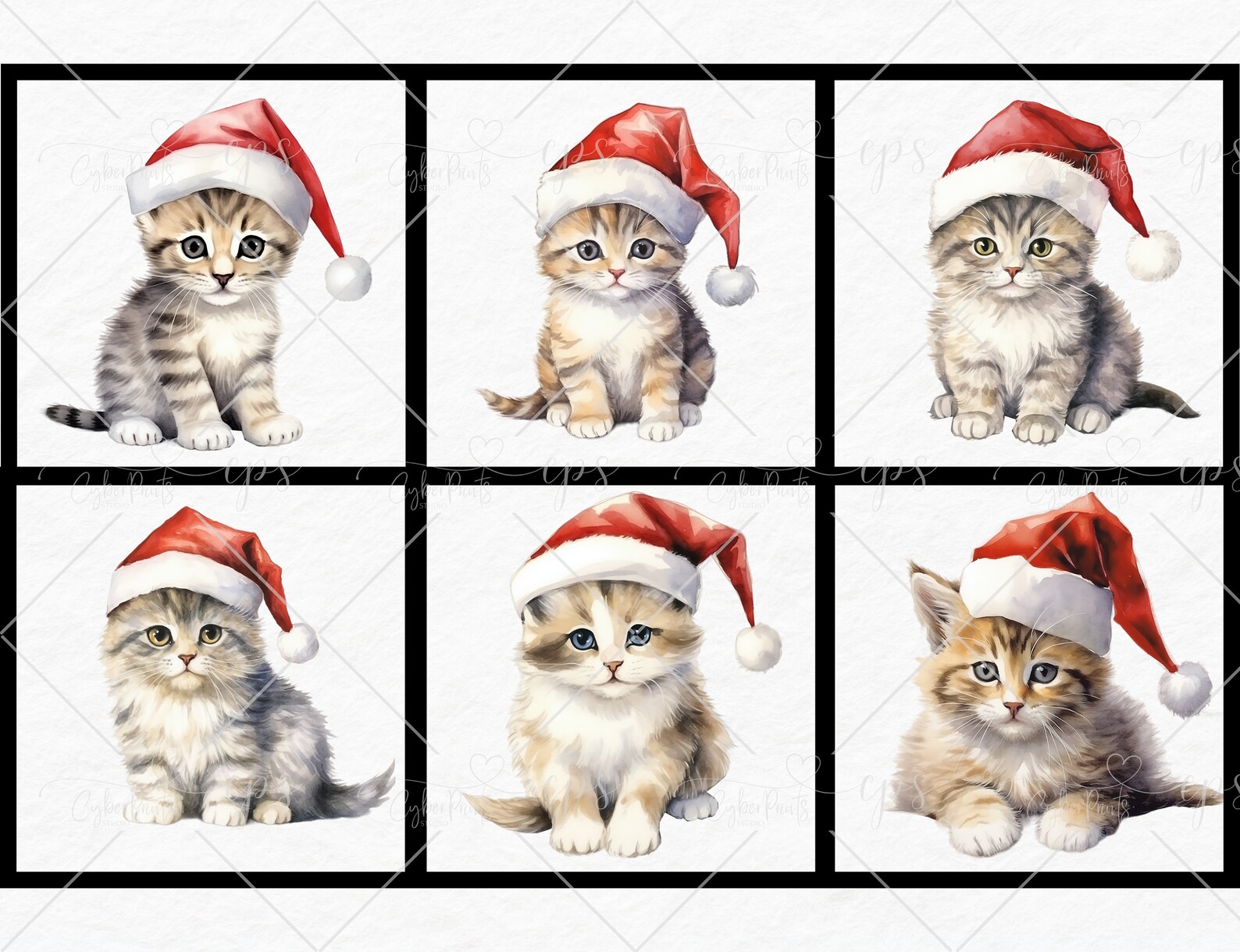 Christmas Cat Clipart Watercolor Kittens Santa Hat Winter - Etsy