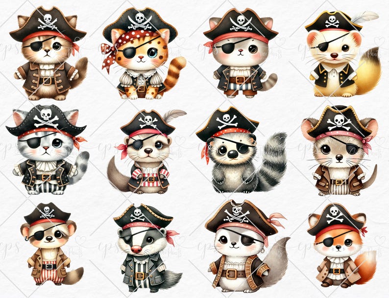 Pirate Animals Clipart - Cute Pirate Critters PNG - Digital Download ...