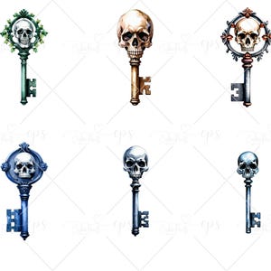 Skull Lock and Key Watercolor Clipart Bundle – Gothic Skeleton Padlocks ...