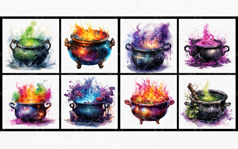 Cauldrons Watercolor Clipart Bundle PNG Fairytale Images, Fantasy ...