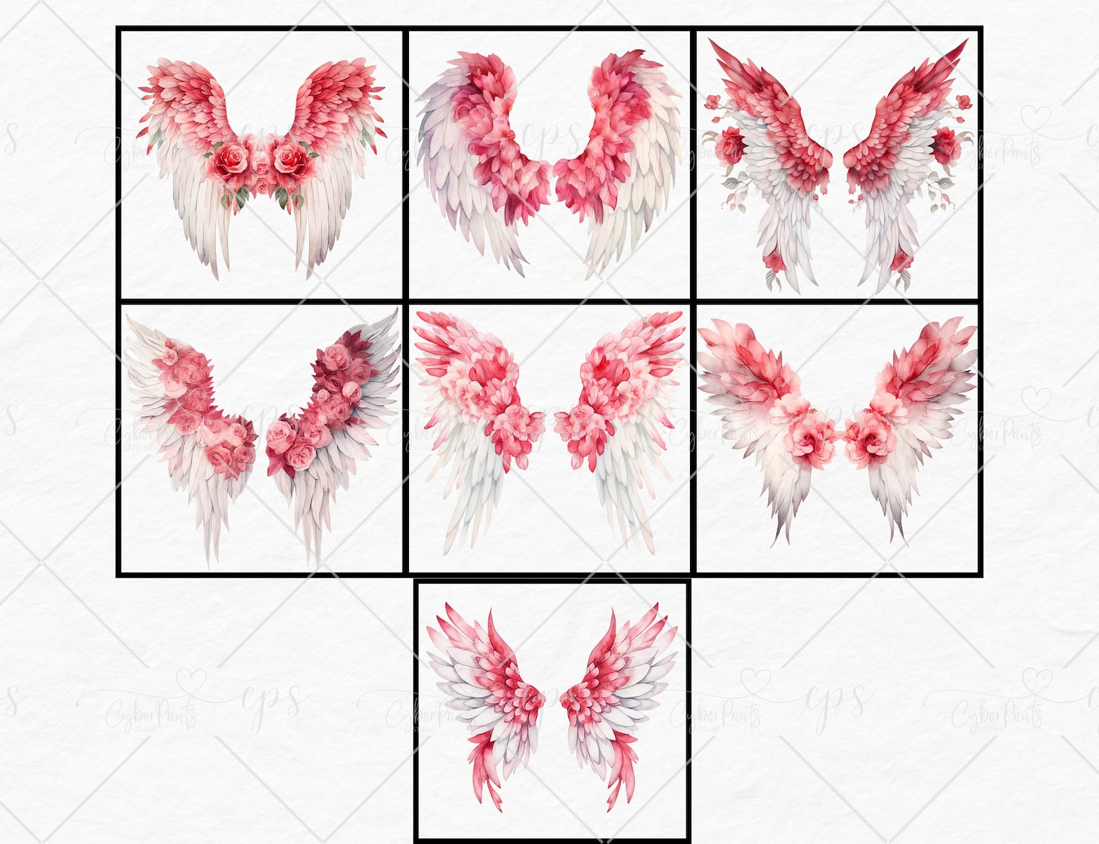 Floral Angel Wings Clipart, Watercolor Clipart, Feather Wings Png ...
