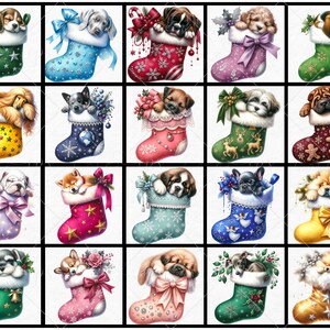 Christmas Puppy Stocking, Cute Watercolor Dog Clipart, Holiday, Festive ...