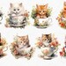 Watercolor Kitten in Teacup Clipart PNG Printable Floral Cat Tea Party ...