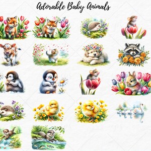 Cute Baby Animals Clipart, Spring PNG, Watercolor Forest Animals Png ...