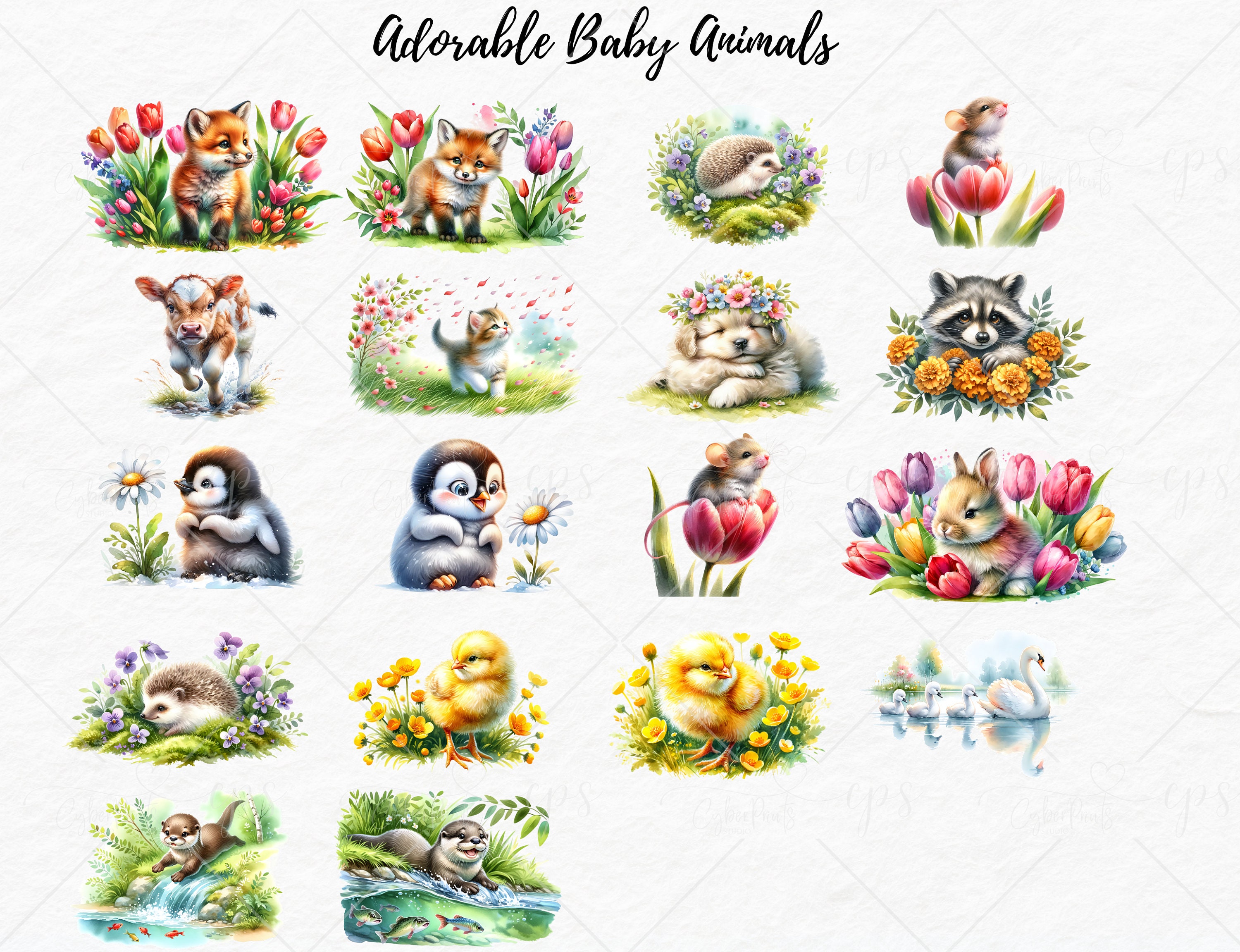Cute Baby Animals Clipart, Spring PNG, Watercolor Forest Animals Png ...