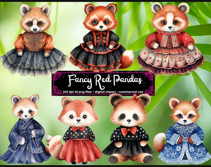 10 Cute Christmas Red Panda Clipart Bundle - High Quality JPG - Digital ...