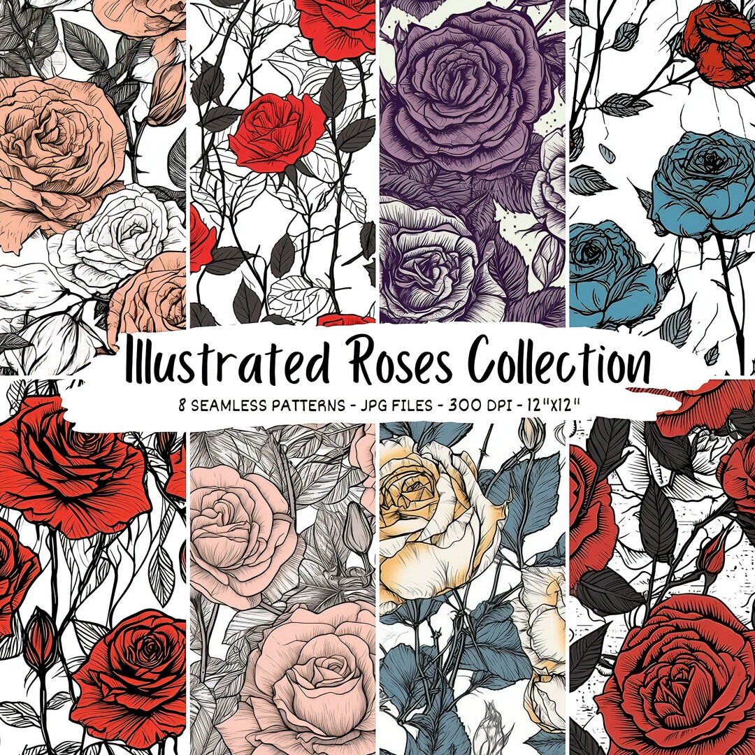 Rose Digital Paper, Flowers Seamless Pattern, Floral Prints, Flowers ...