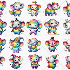 Rainbow Elephant Clipart - Cute Watercolor Elephants PNG - Digital ...
