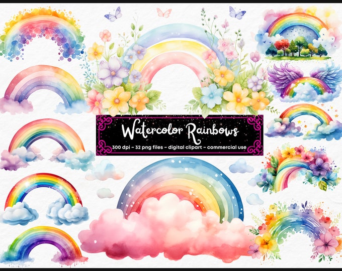 10 Watercolor Rainbow Clipart • Cute Rainbow PNG and JPG Images ...