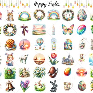 Easter Watercolor Clipart Bundle, PNG Easter Bunny Images, Cute Spring ...