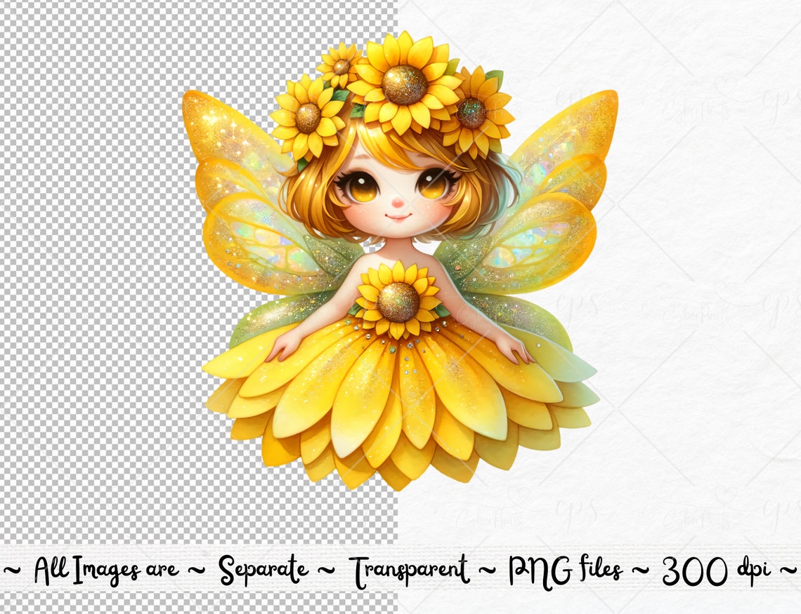 Sunflower Fairy Clipart Fantasy PNG Floral Dress Scrapbook - Etsy