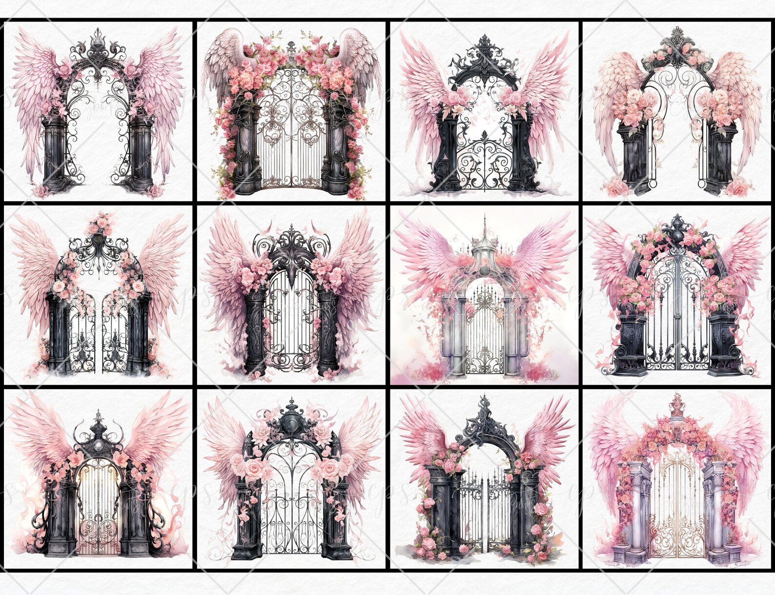 Pink Gothic Angel Gates Clipart - Ethereal Doors, Fantasy Heaven ...