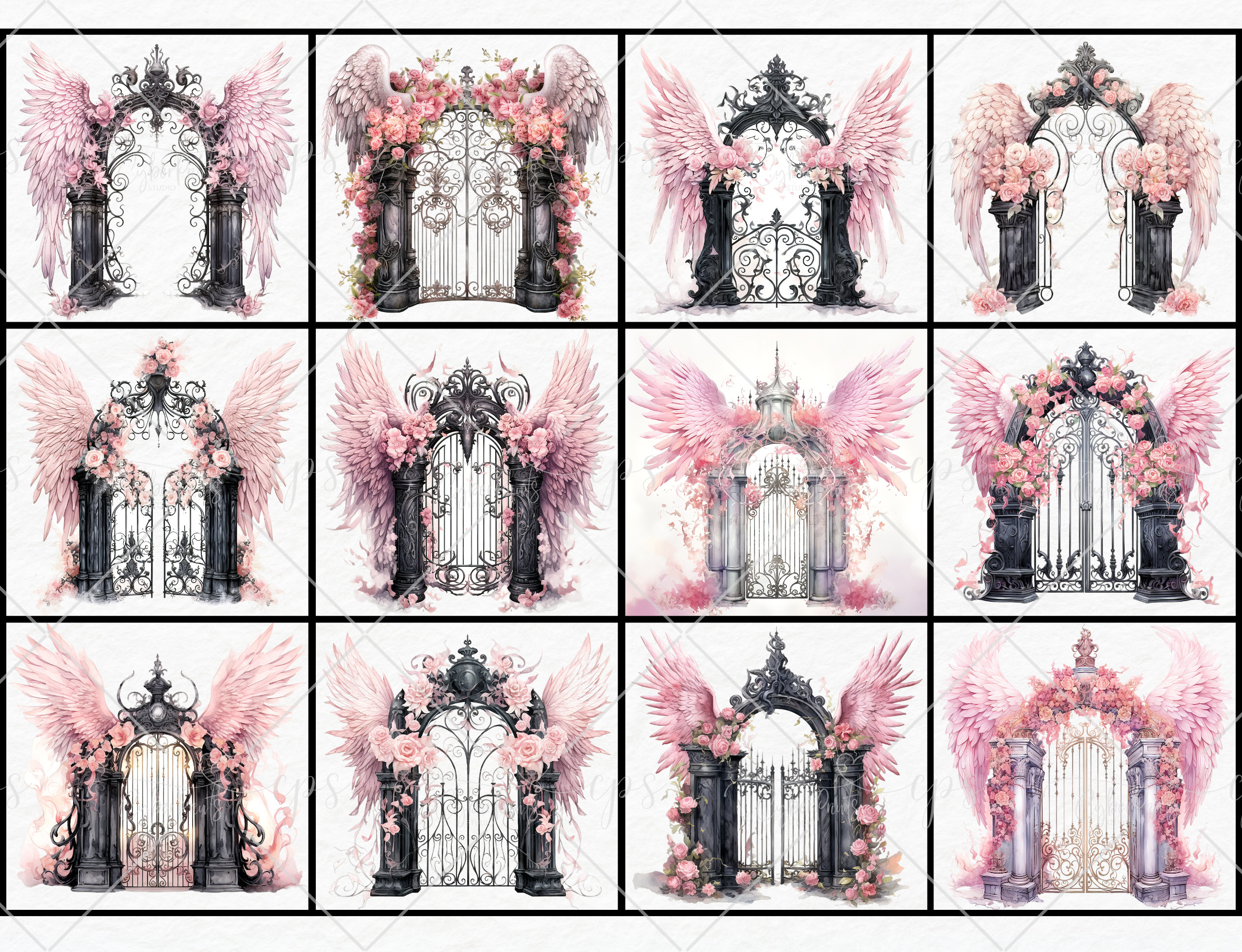 Pink Gothic Angel Gates Clipart Ethereal Doors Fantasy - Etsy