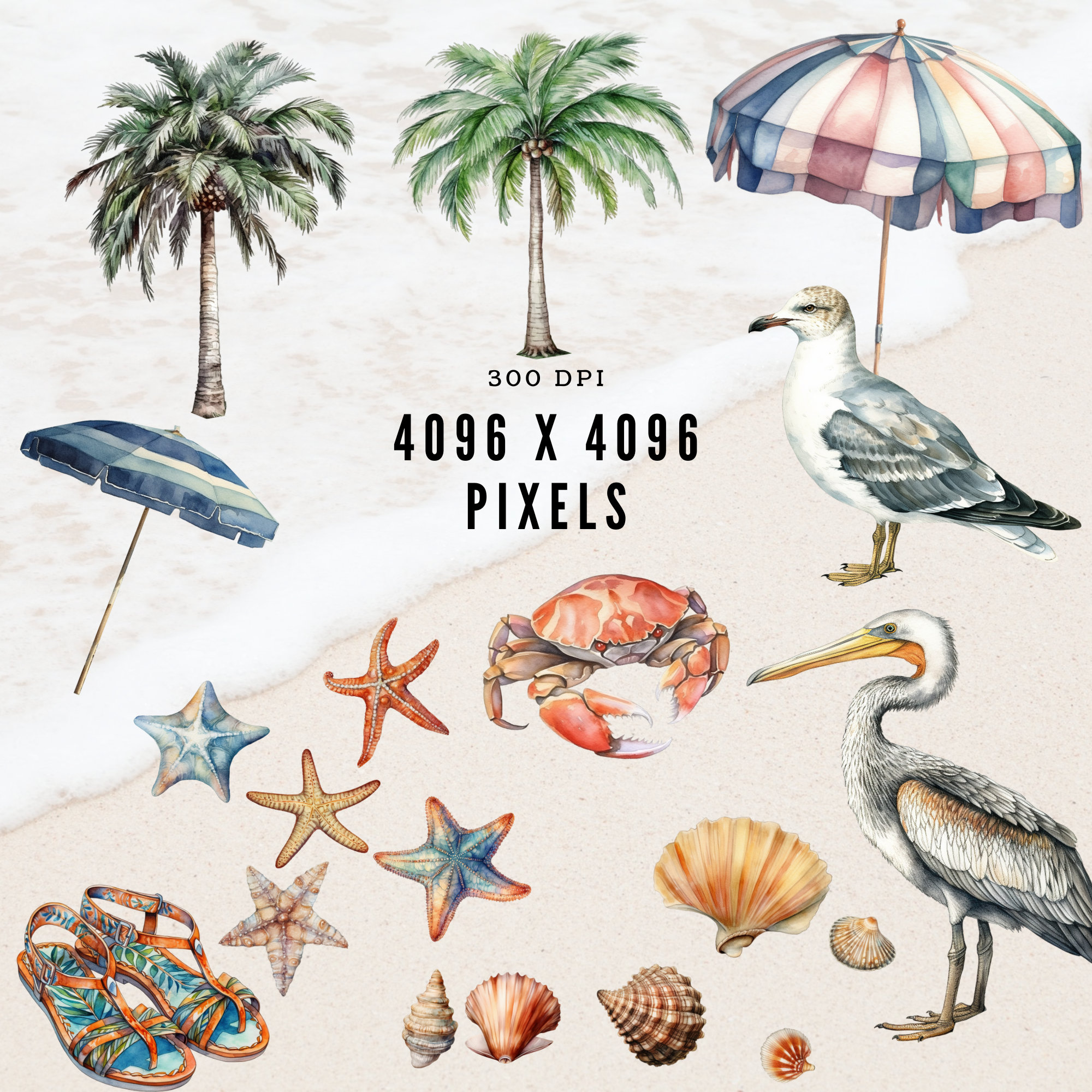 Beach Vacation Clipart Collection, PNG Summer Clipart Watercolor ...