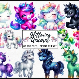 Watercolor Glittering Unicorn Clipart, Fantasy Clip Art Graphics PNG ...