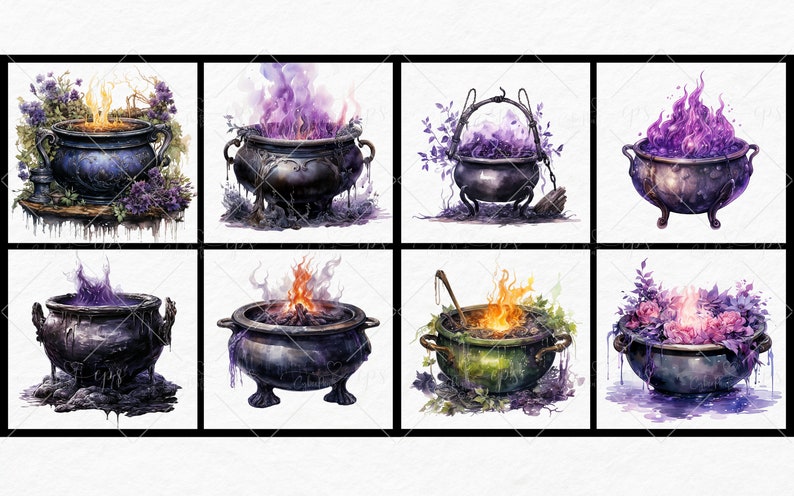 Cauldrons Watercolor Clipart Bundle PNG Fairytale Images, Fantasy ...