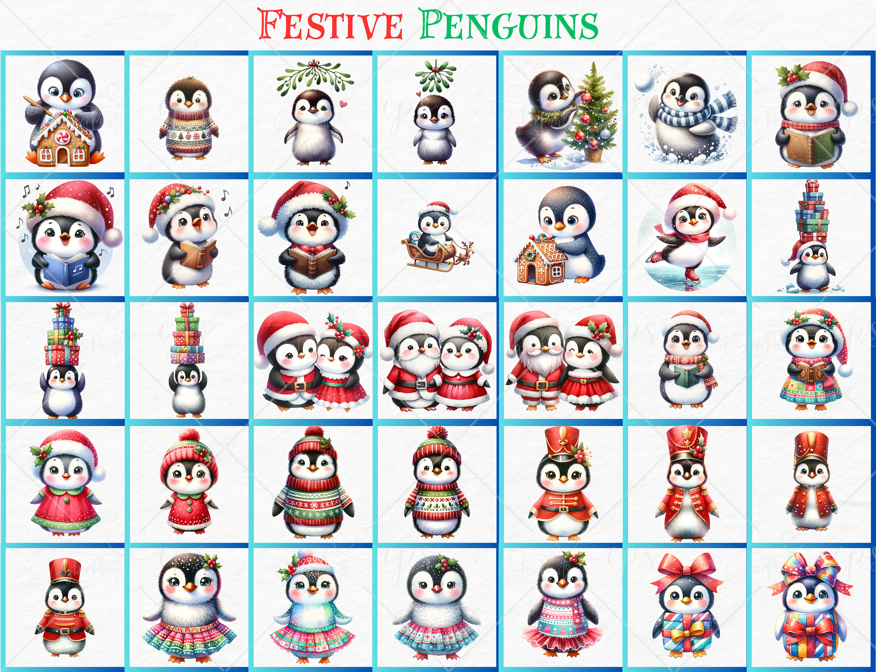 212 Cute Christmas Baby Penguin Clipart Bundle, Christmas Winter ...