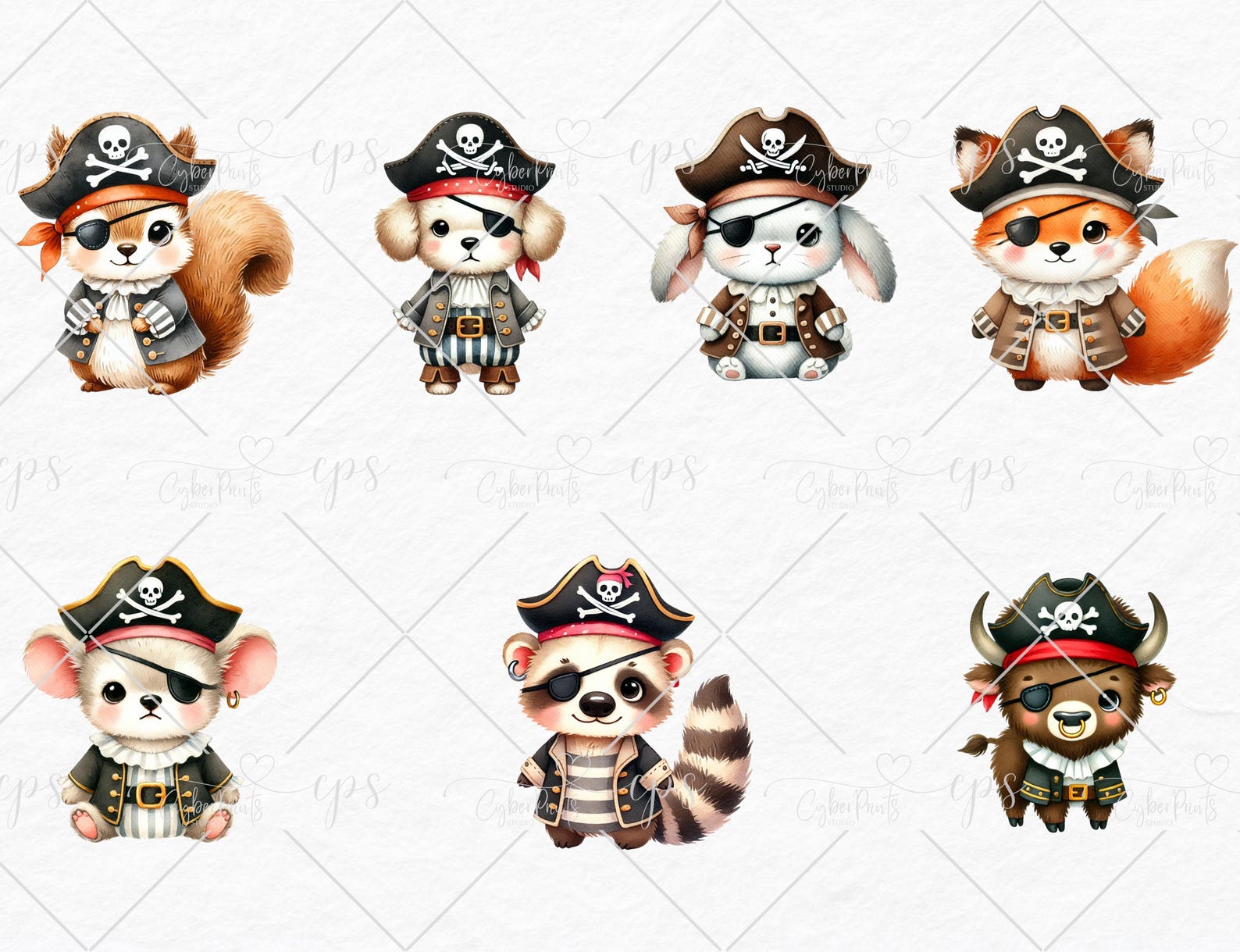 Pirate Animals Clipart - Cute Pirate Critters PNG - Digital Download ...