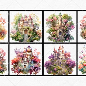 Watercolor Floral Fantasy Castles Clipart - Fantasy Castle Night ...