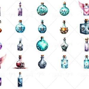 Witches Brew Watercolor Clipart Bundle - 158 Potion Bottle Pngs, Gothic ...
