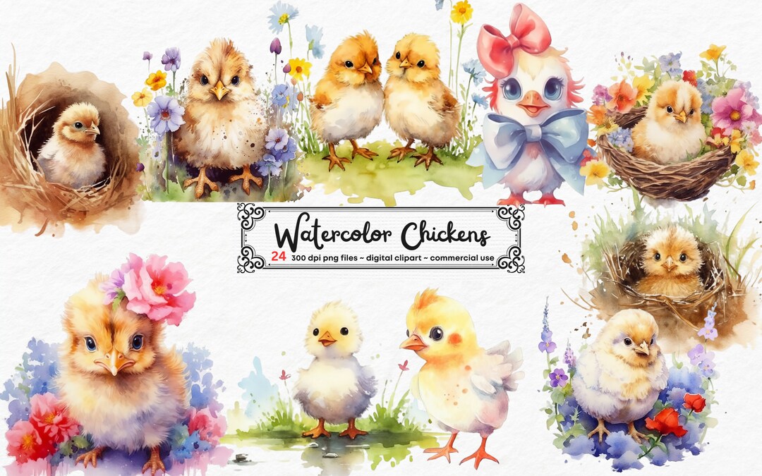Spring Cute Watercolour Baby Chick Chicken Clipart Easter Clipart Cute ...